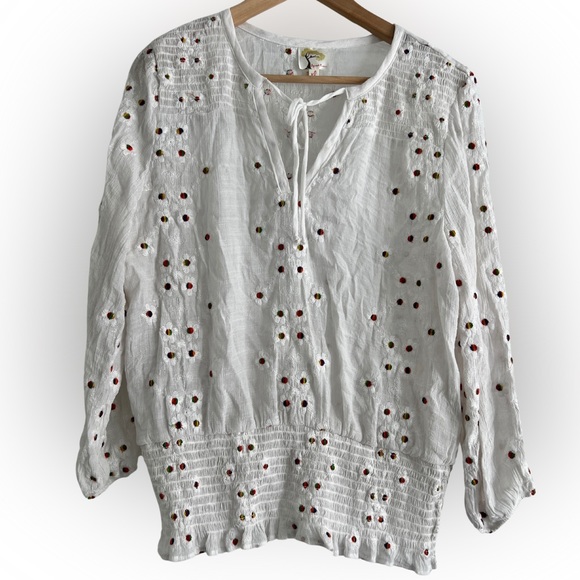 fig and flower | Tops | Fig Flower Womens Xl Blouse Embroidered Smocked ...